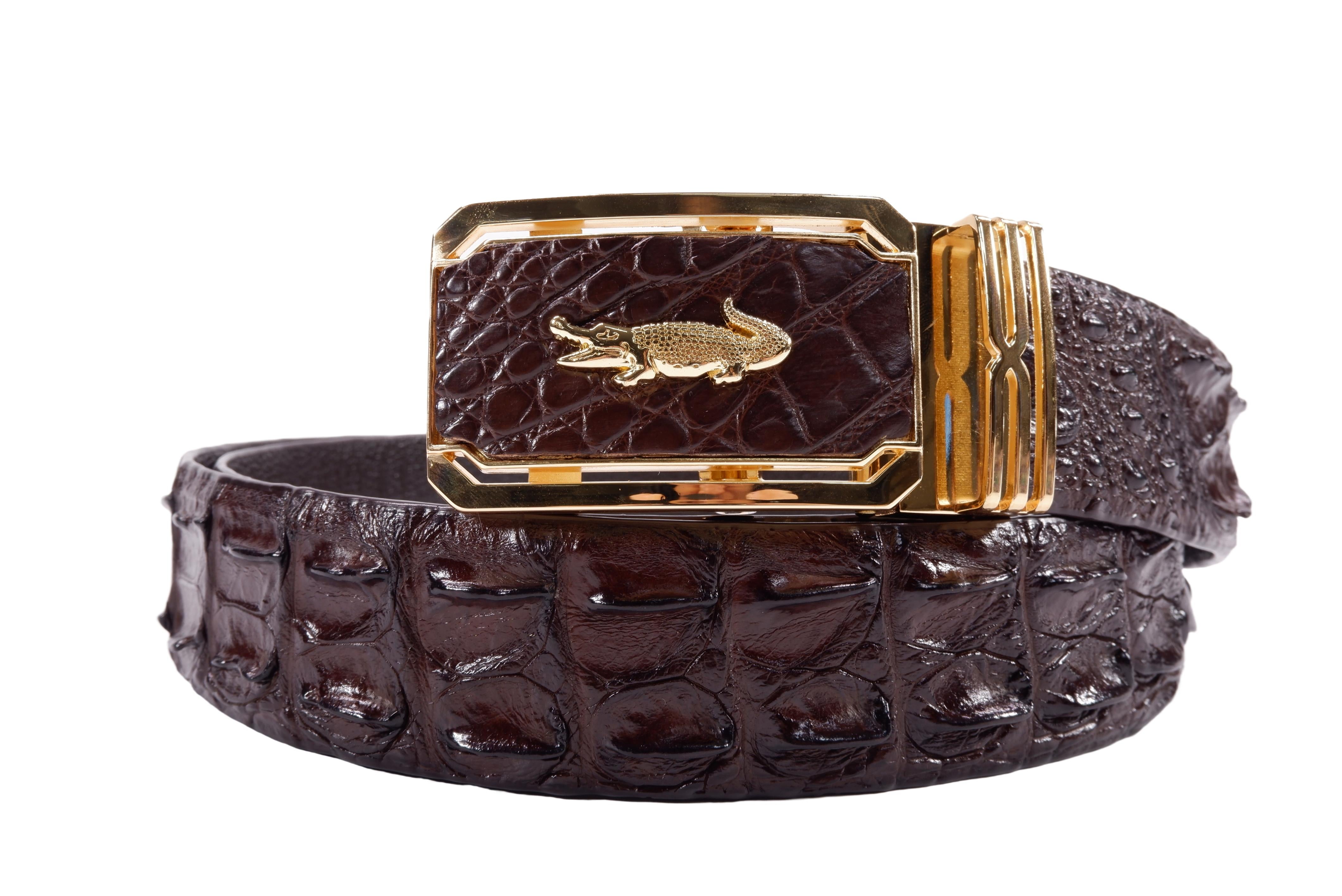 Genuine Crocodile Double Backbone Skin Leather Auto Locking Men's Belt ...
