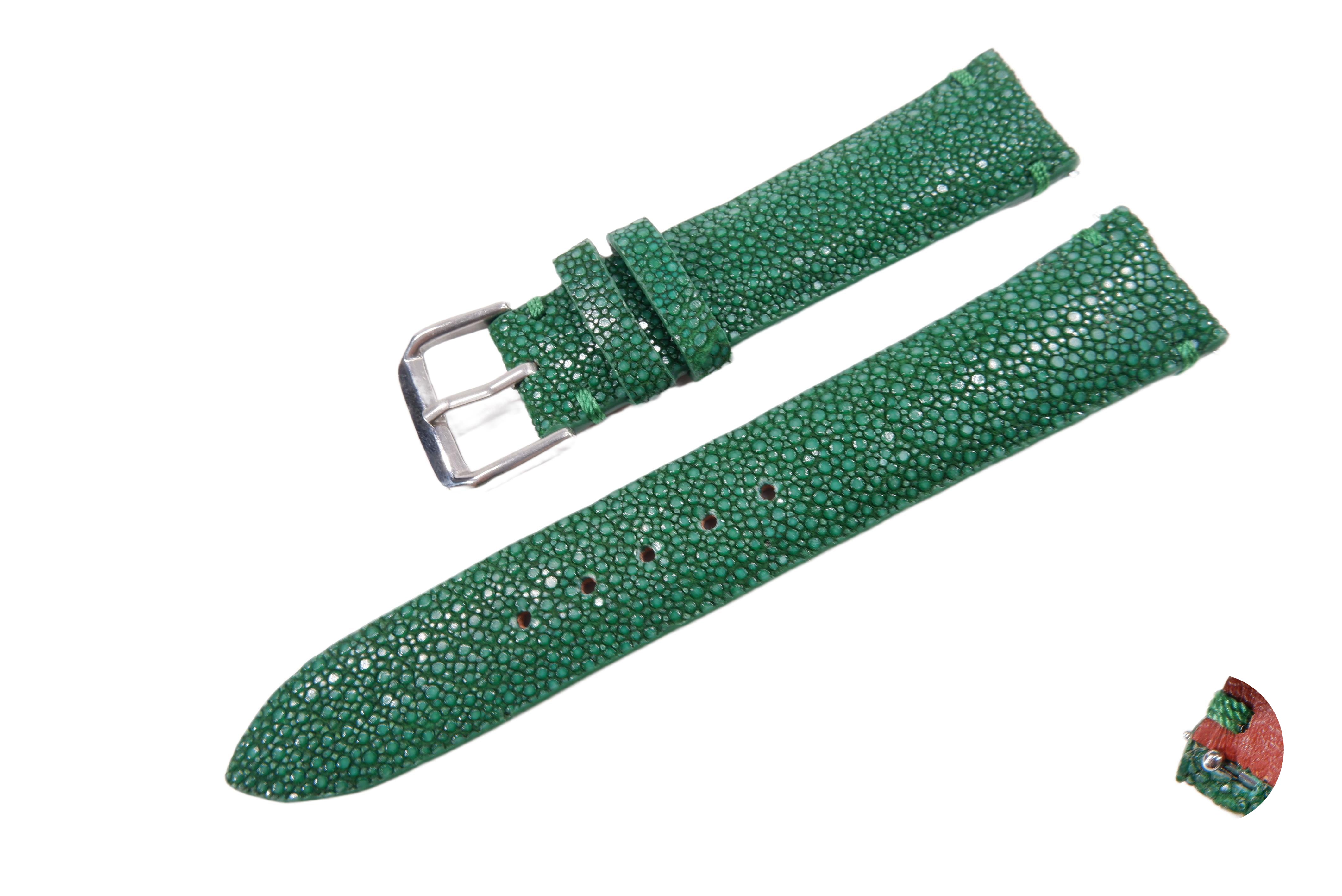 Genuine Polished Stingray Skin Leather Quick Release Watch Strap Green ...