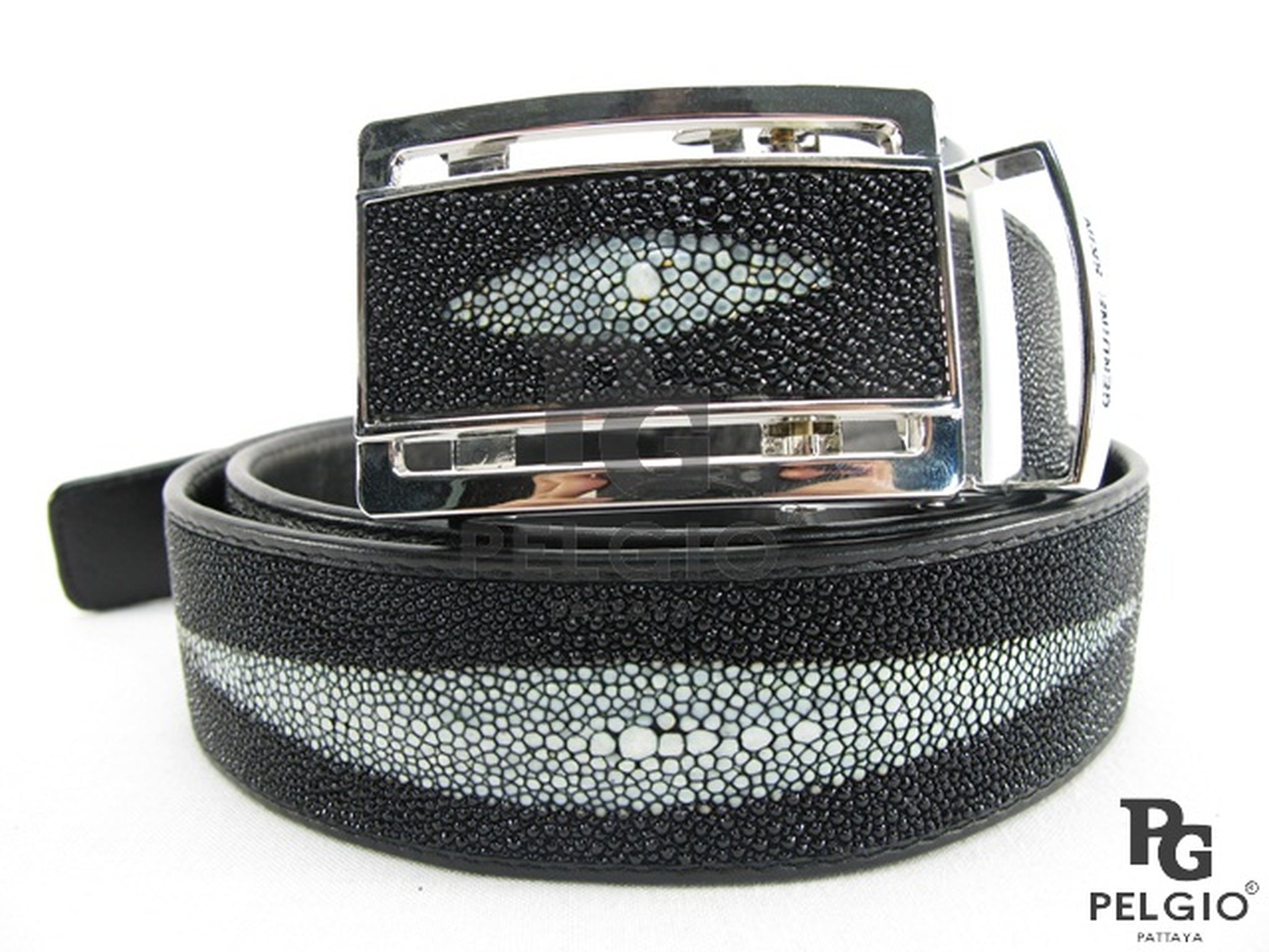 Genuine Stingray Skin Leather Auto Locking Men's Belt Black – PELGIO